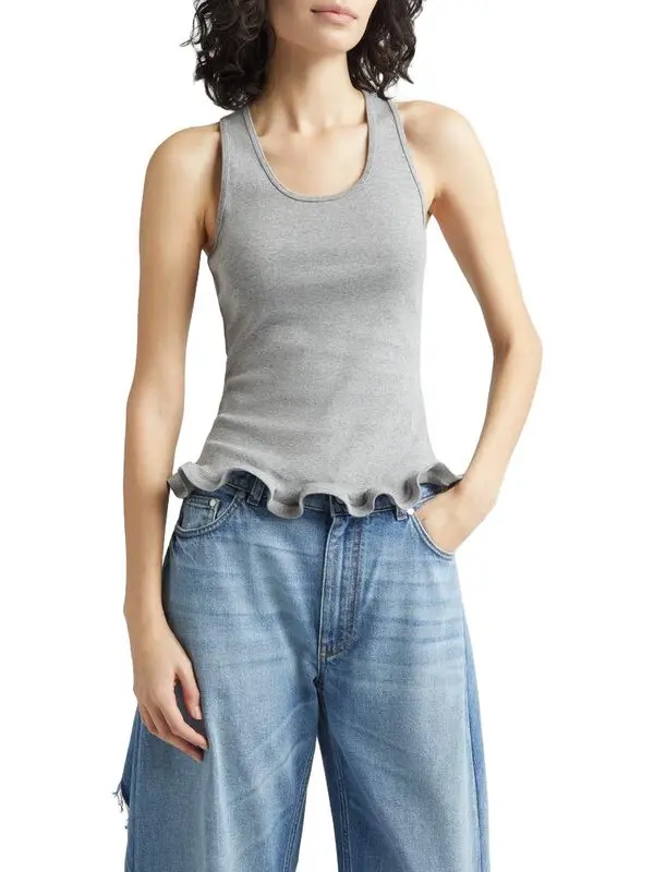 Stella McCartney Frilled Hem Organic Cotton Tank - Grey Melange