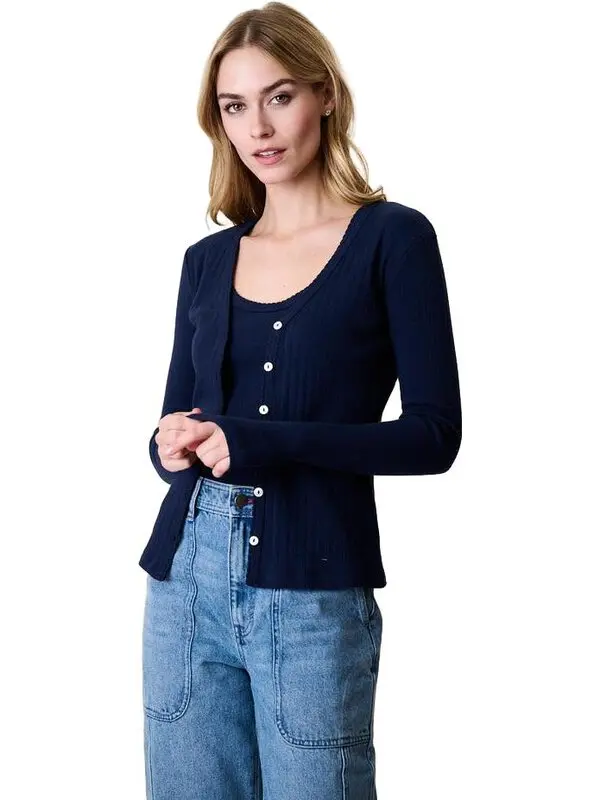 MAREA Pointelle Cardigan - Navy