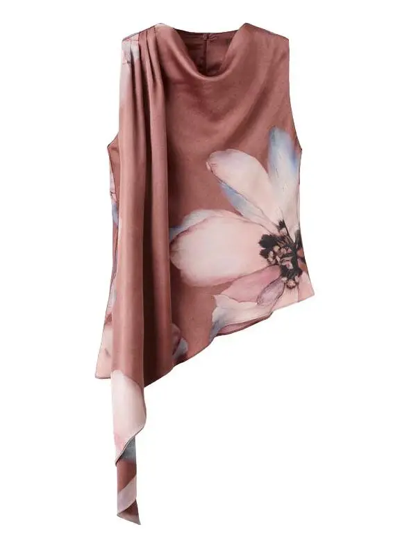 Mango Floral Print Drape Sleeveless Top - Pastel Pink