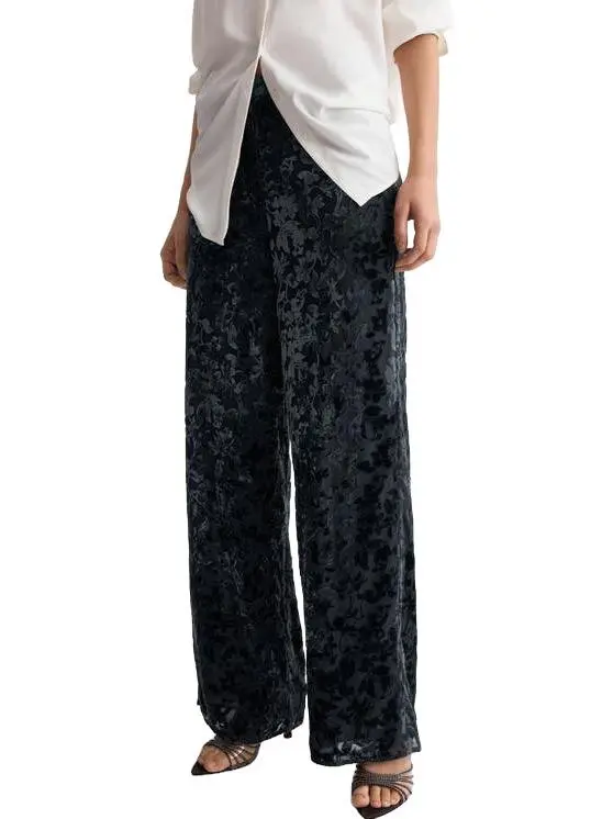 Mango Devoré Velvet Straight Leg Pants - Night Blue
