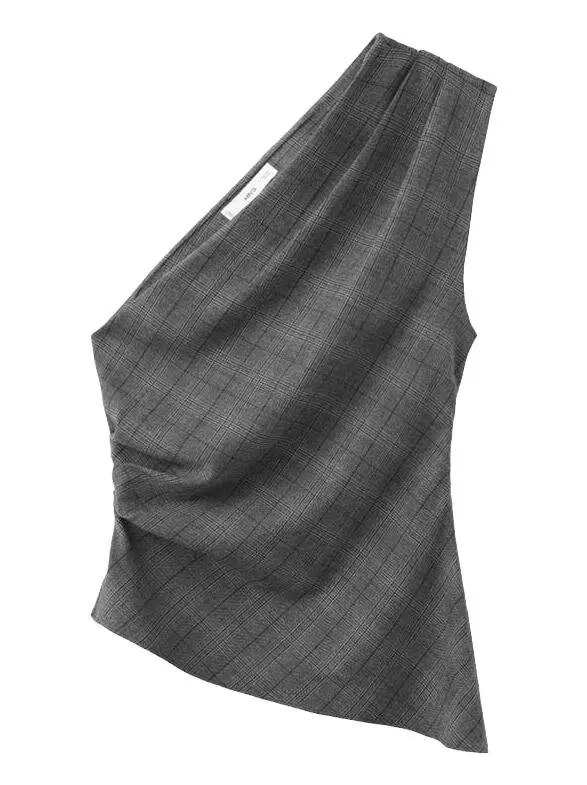 Mango Asymmetric Check Sleeveless Top - Grey