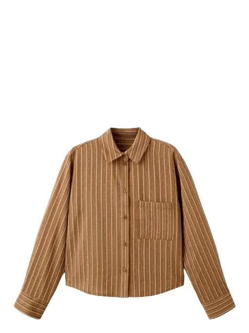 Mango Stripe Rhinestone Shirt - Brown