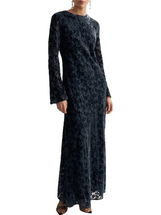 Mango Burnout Maxi Dress - Night Blue