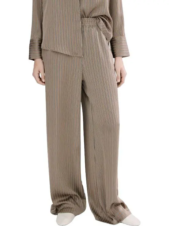 Mango Stripe Satin Pants - Medium Brown