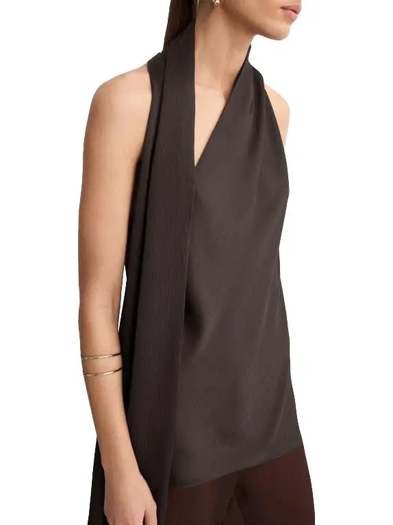 Mango Crinkle Satin Scarf Top - Chocolate