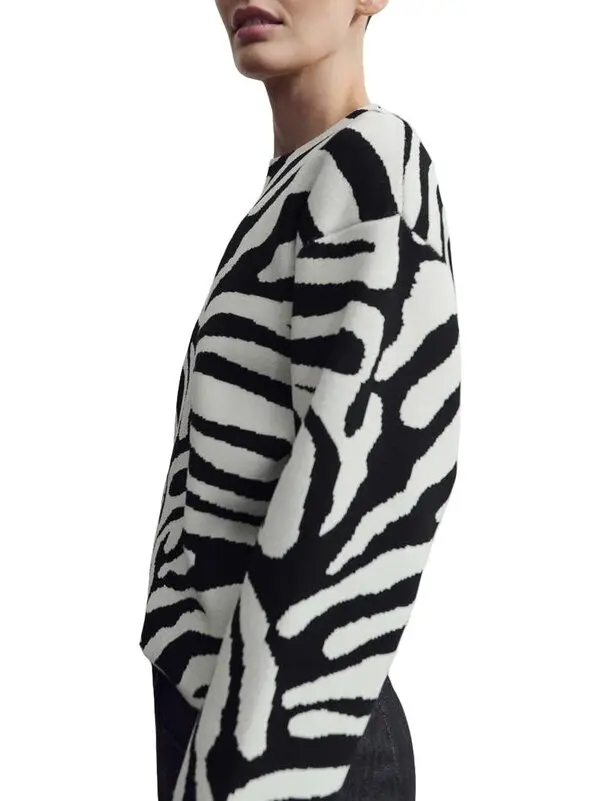 Mango Zebra Print Sweater - Black