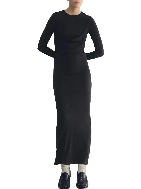 Mango Drape Combined Long Sleeve Maxi Dress - Dark Heather Grey