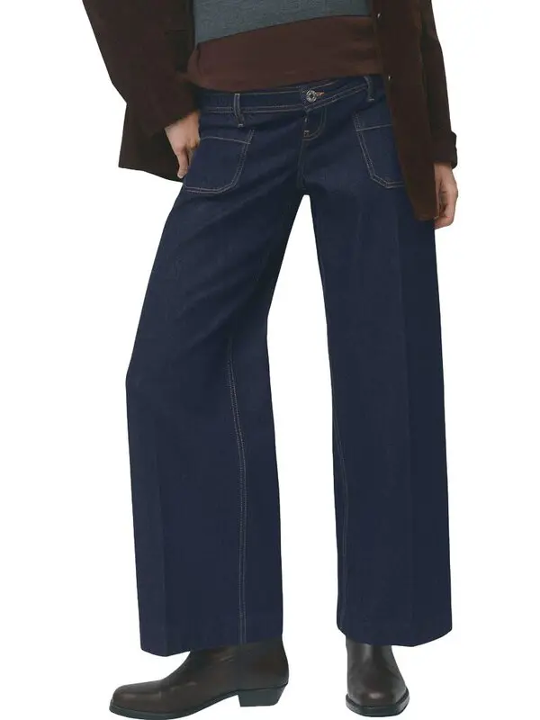 Mango Over The Bump Patch Pocket Wide Leg Maternity Jeans - Open Blue