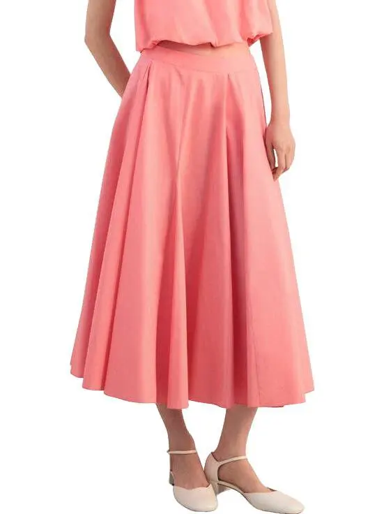 Mango Flared Midi Skirt - Coral Red