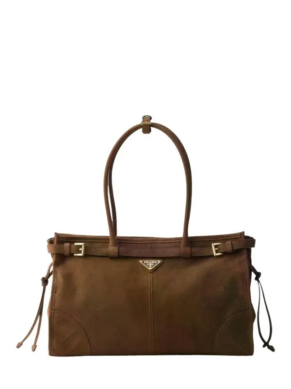 Prada Large Nubuck Leather Handbag - Brown