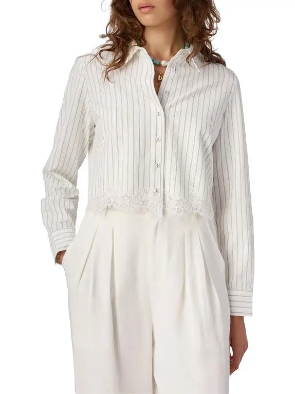 Cami Nyc Callum Stripe Lace Trim Crop Button-up Shirt - White Pinstripe