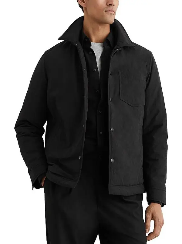 REISS Quilted Overcoat - Black