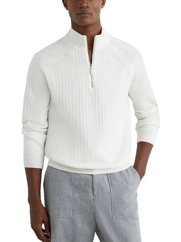 REISS Aldershot Textured Half-zip Jumper - White