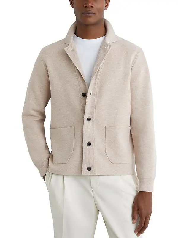 REISS Plaza Long Sleeve Ribbed Cardigan - Oatmeal