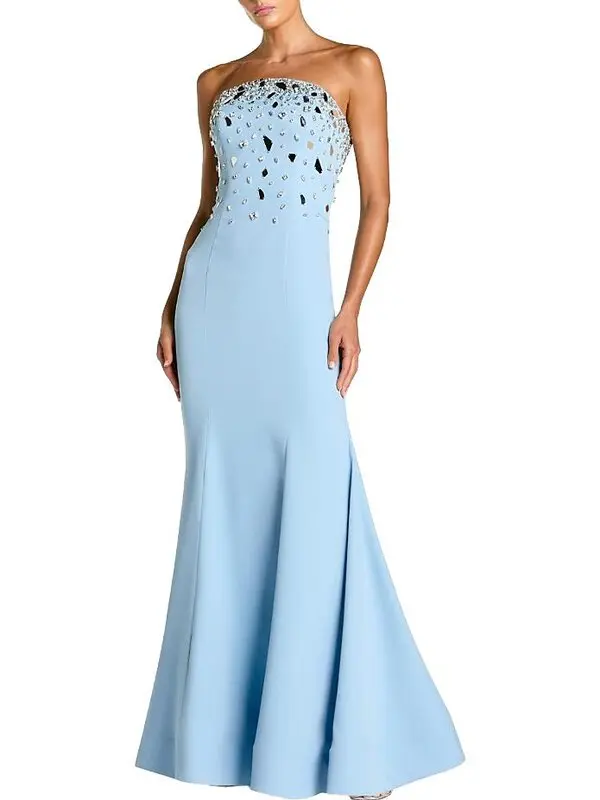 Mac Duggal Strapless Embellished Crepe Mermaid Gown - Powder Blue