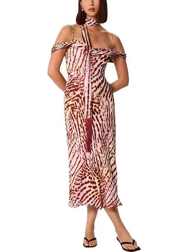 Whistles Orchid Print Scarf Midi Dress - Pink/multi