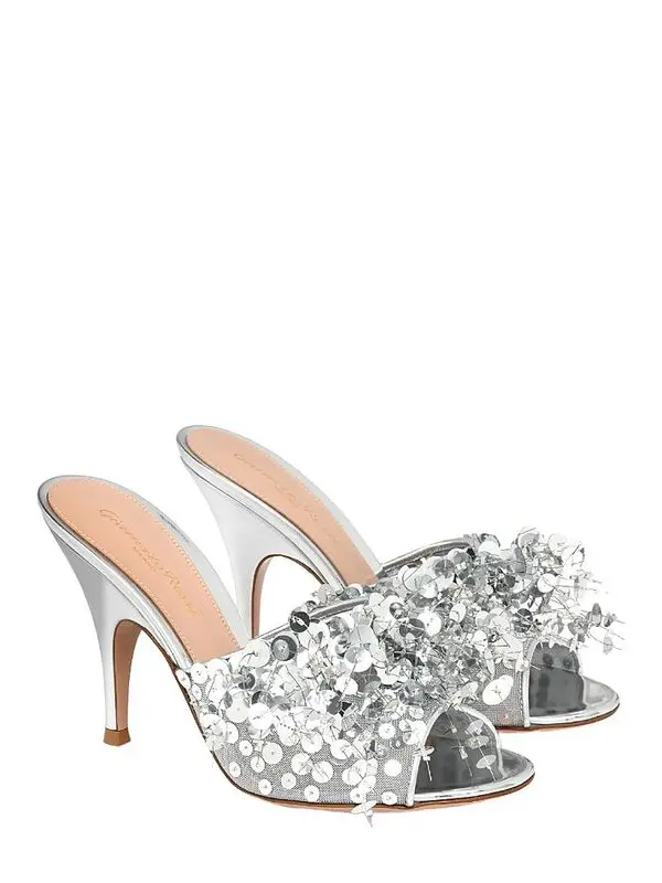 GIANVITO ROSSI Abyssa Mules - Silver Mirror-effect Leather
