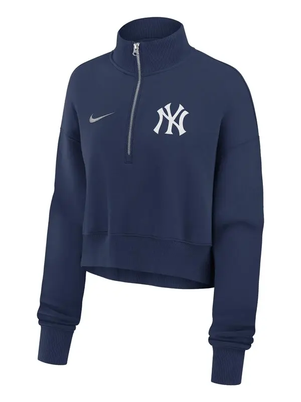 Nike New York Yankees Phoenix Mlb Cropped 1/4-zip Crew - Blue