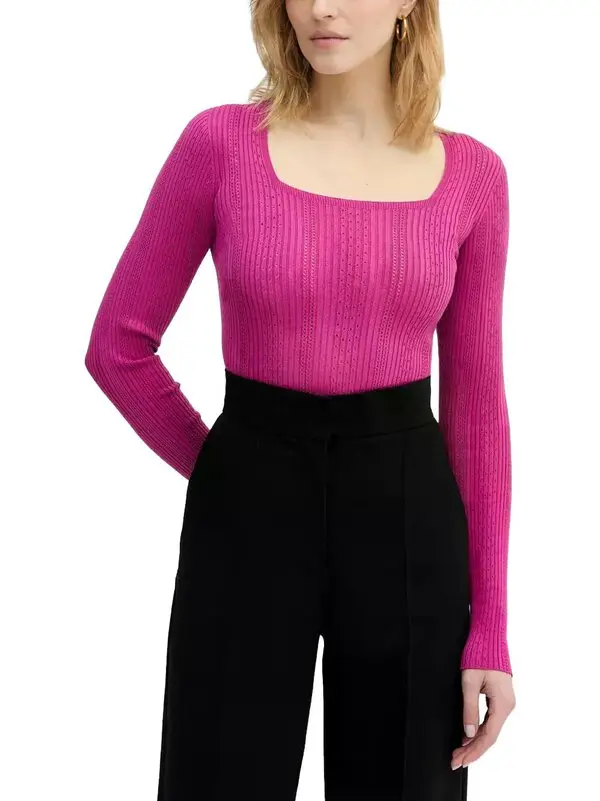 TWINSET Square-neck Ribbed Knit Sweater - Pink