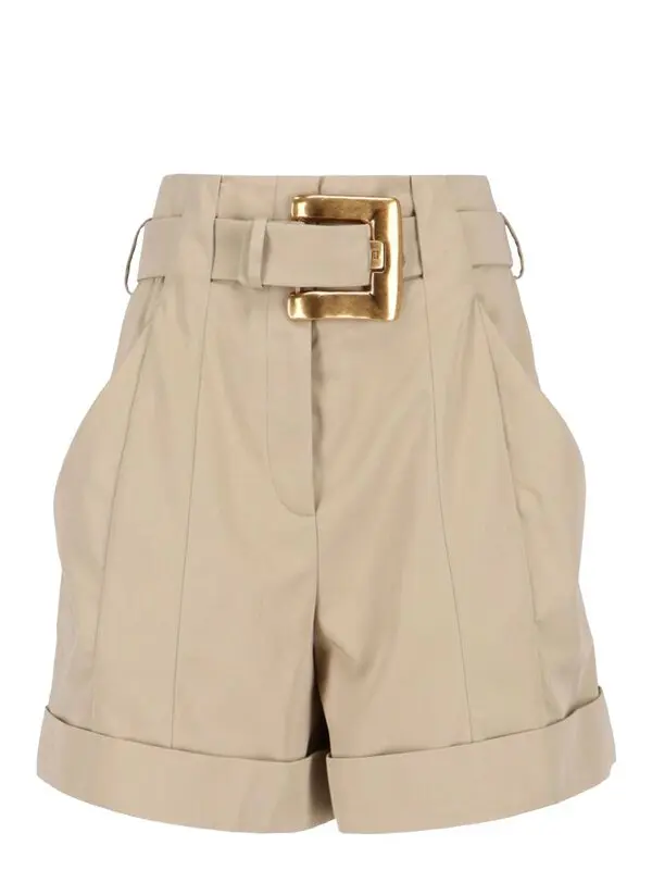 Balmain Cotton Gabardine Shorts - Beige