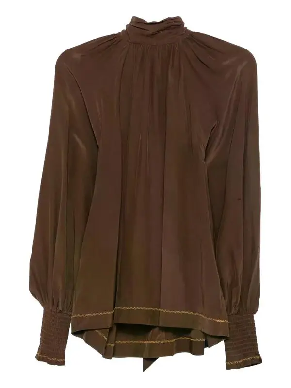 ALEMAIS High-neck Blouse - Brown