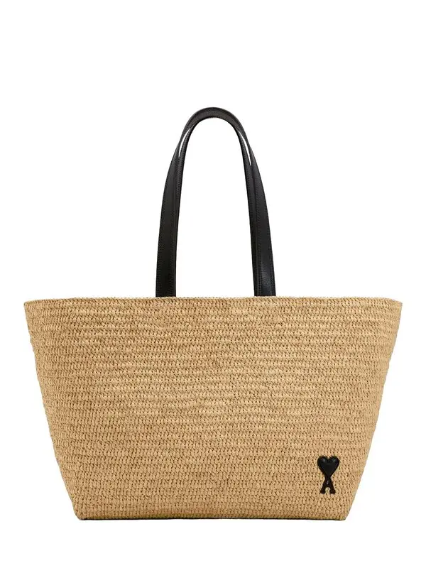 Ami De Coeur Raffia Shoulder Bag - Beige