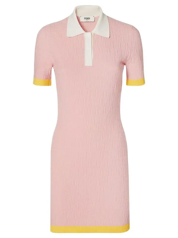 Fendi Cotton And Silk Blend Short Dress With Ff Motif - Pink