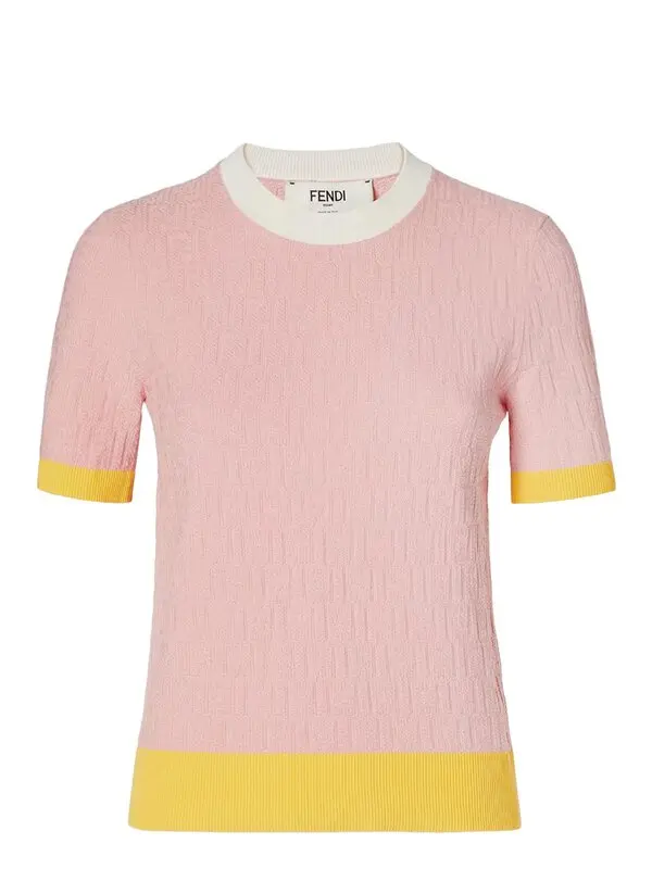 Fendi Cotton And Silk Sweater With Ff Motif - Pink