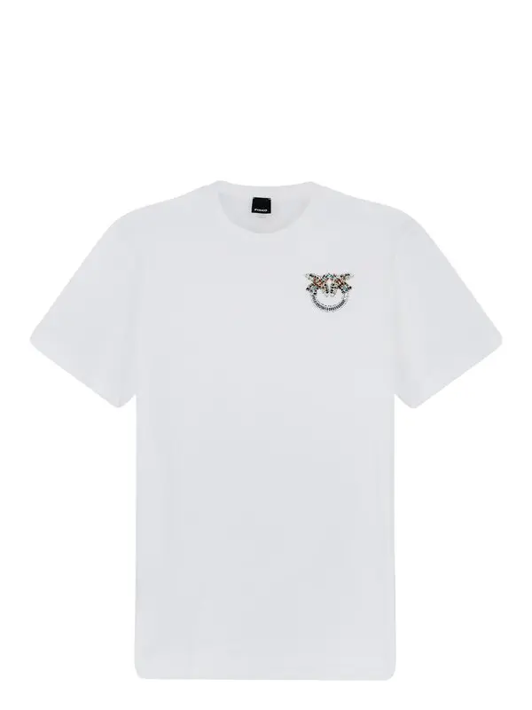 Pinko Cotton T-shirt With Love Birds Logo - White