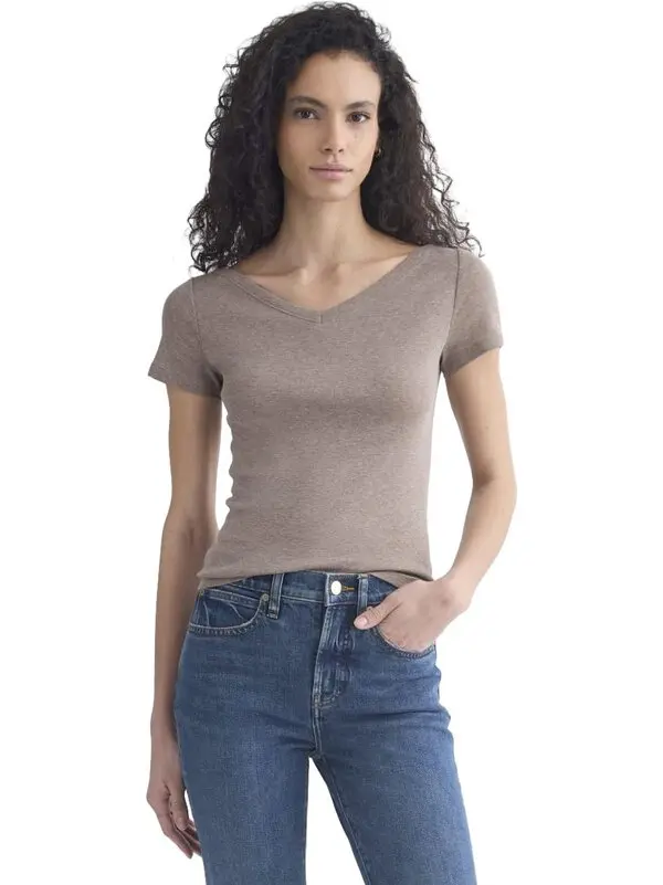 Everlane Tissue V-neck Top - Heathered Chocolate Chip