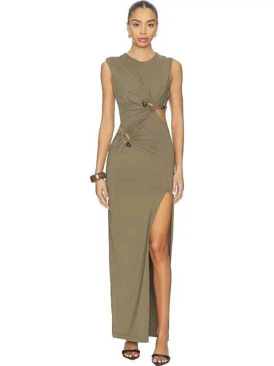 Bardot Felix High Neck Maxi Dress - Khaki