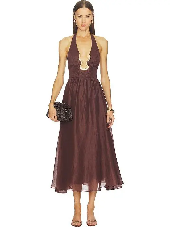 Bardot Cavarly Ramie Halter Dress - Chocolate