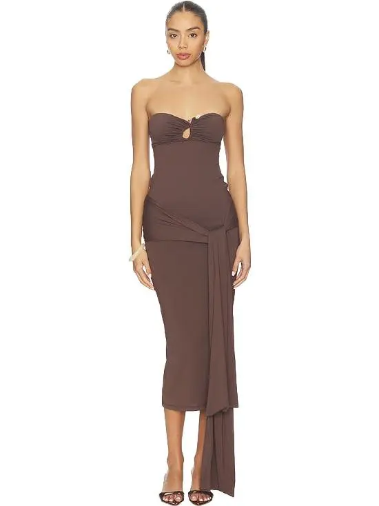 Bardot Laverne Strapless Midi Dress - Chocolate