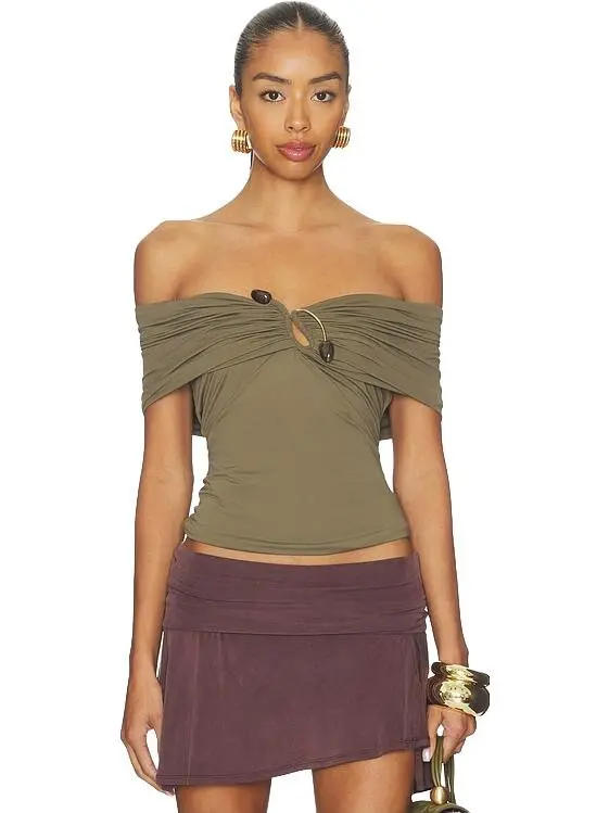 Bardot Martina Off The Shoulder Top - Khaki