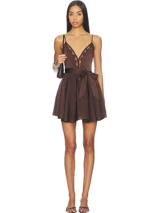 Bardot Natalia Lace Trim Mini Dress - Dark Choco