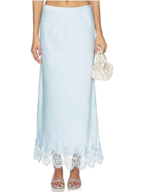 Bardot X Elisan Lace Satin Midi Skirt - Soft Blue