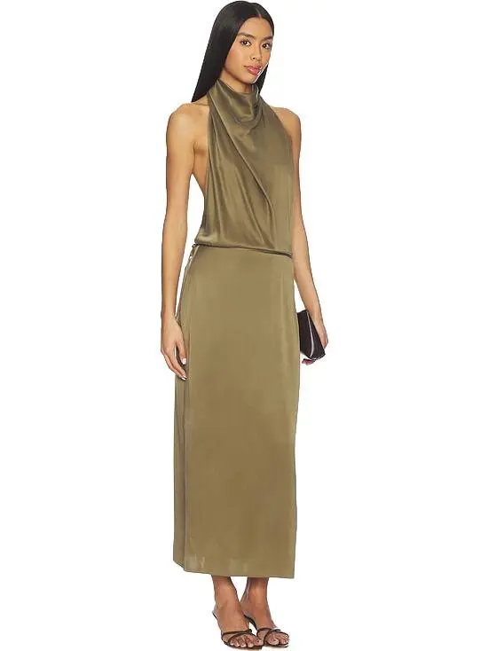 EAVES Frida Silk Halterneck Dress - Olive