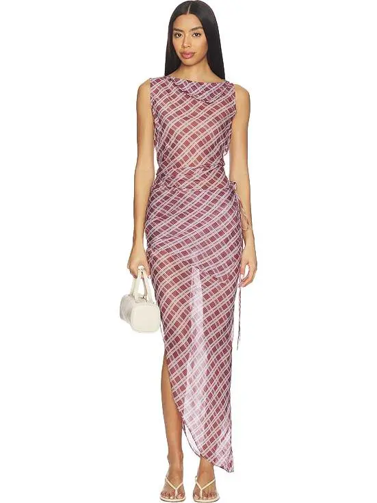 EAVES Phoebe Asymmetric Dress - Berry Plaid