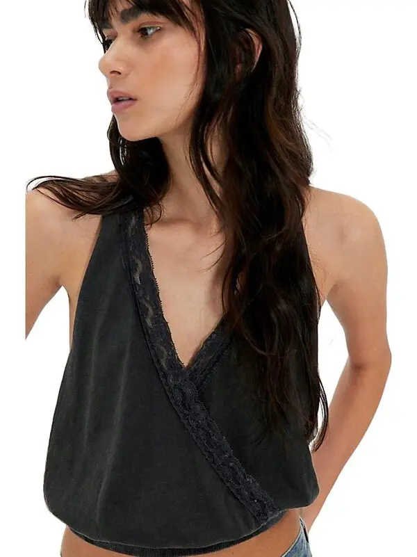 Free People Opal Dust Halter Top - Washed Black