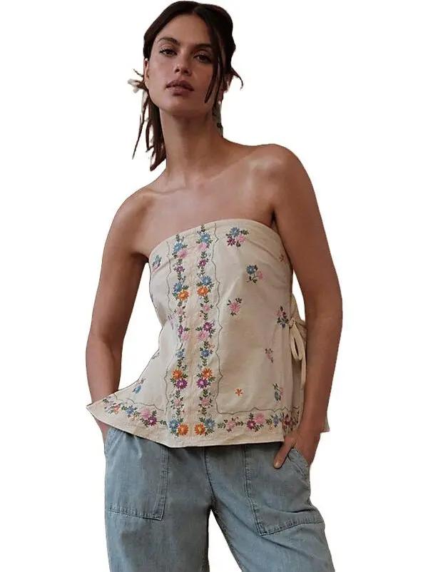 Free People Embroidered Tube Top - Cream Combo