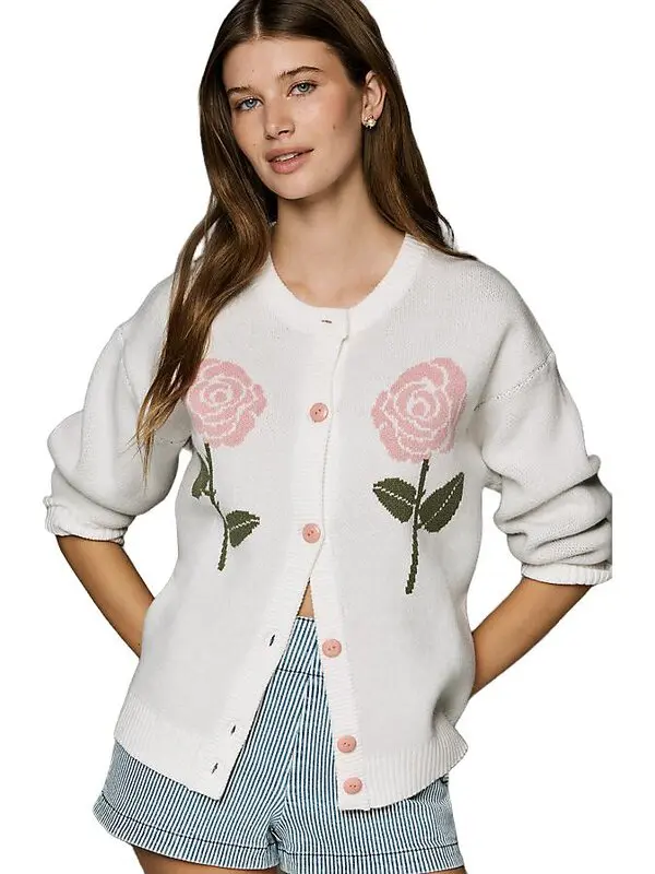 LISA SAYS GAH Lauda Wool Blend Cardigan Sweater - Cream