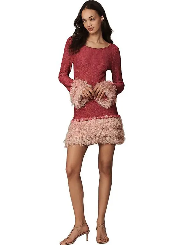 THE WOLF GANG Flamingo Long-sleeve Mini Dress - Pink