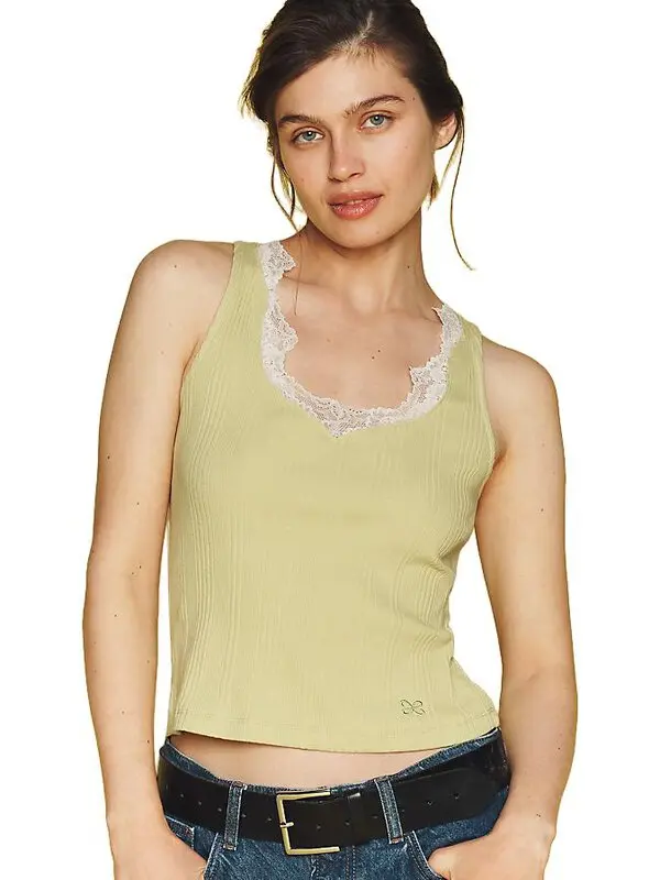 Maeve Lace V-neck Tank Top - Guacamole