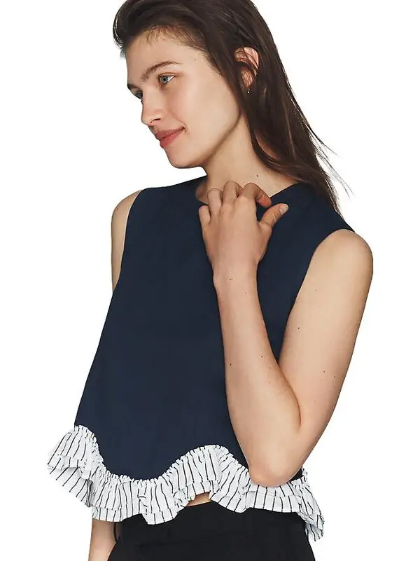 Maeve Ruffled Muscle T-shirt Top - Navy
