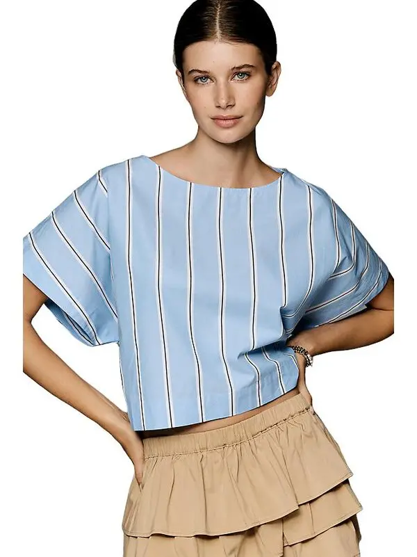 Maeve Cotton Short-sleeve Crew-neck Top - Blue Stripe