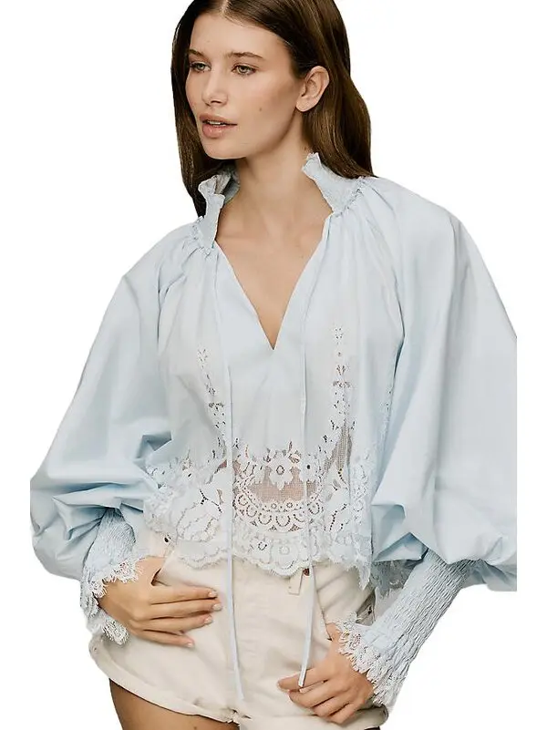 MARE MARE Lace Inset Long-sleeve Blouse - Light Blue