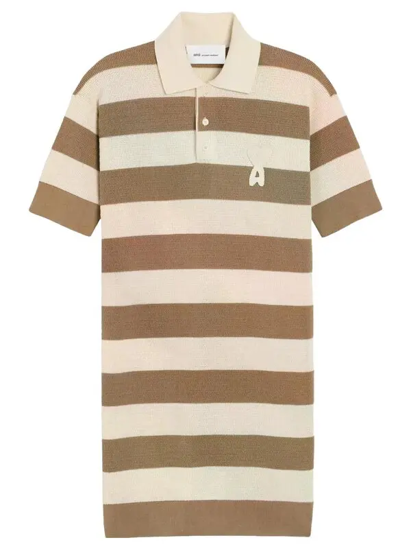 AMI Paris Cotton Polo Dress With De Coeur Patch - Neutrals
