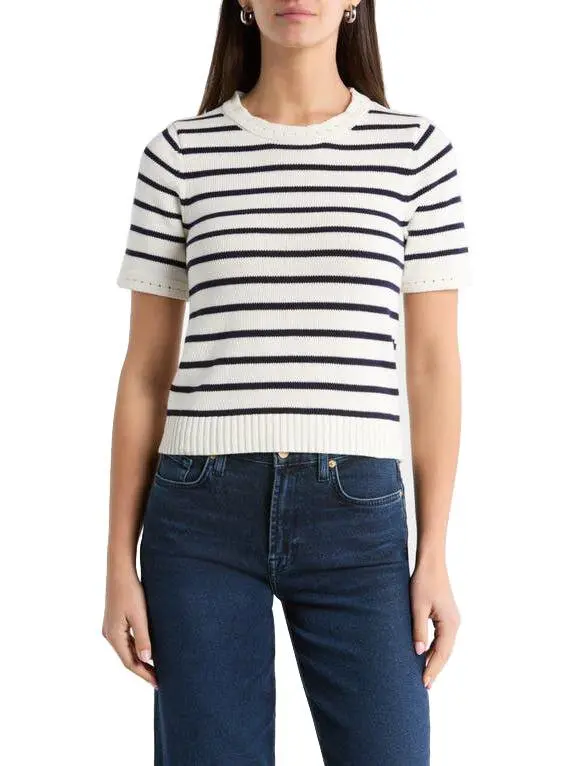 SUGARLIPS Tessie Stripe Cotton Sweater - White Navy