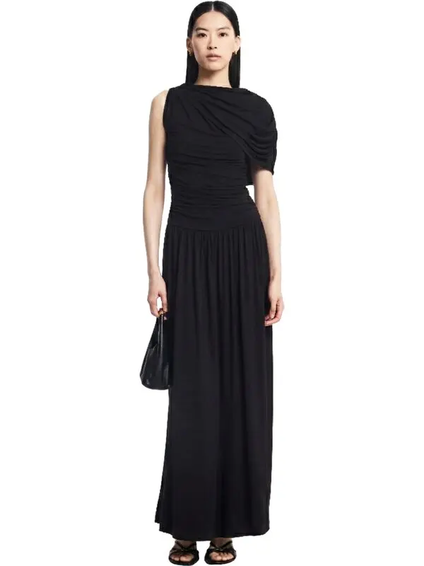 NINETY PERCENT Mila Asym Caped Shoulder Maxi Dress - Black