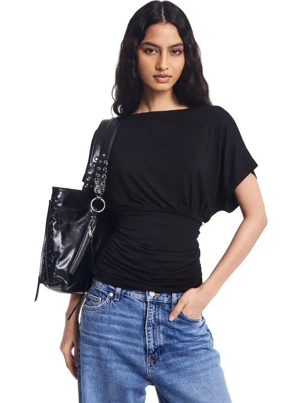 NINETY PERCENT Amelie Slash Neck Top - Black